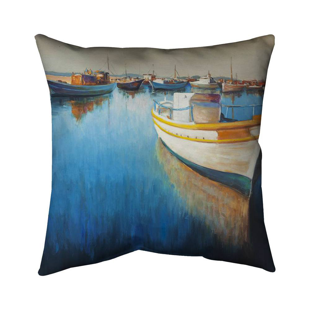 Begin Edition International Inc. Coastal Contemporary Blue Pillow | Fishing Boats at Marina ...